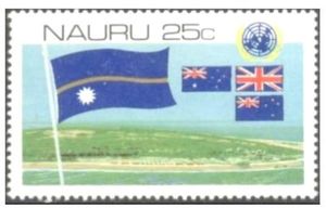 Stamp: Nauru, Australia, U.K & New Zealand flags, Nauru aerial view ...