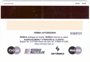 Tarjeta de Banco: Colmena BCSC (Colmena BCSC, ColombiaCol:CO-MS-0029