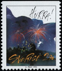 Stamp: Fireworks (Hurray) (Sweden(Greetings Stamps 1993) Mi:SE 1785,Sn ...