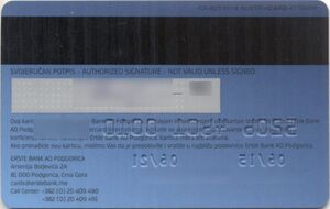 Bank Card: MasterCard Standard (ERSTE Bank, MontenegroCol:ME-MC-0001
