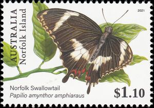 Stamp: Norfolk Swallowtail (Papilio amynthor amphiaraus) (Norfolk ...