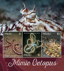 Stamp: Mimic Octopus (Thaumoctopus mimicus) (Palau(Mimic Octopus) Mi:PW 4212-4214KB,Sn:PW 1429 ...