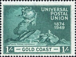 Stamp: U.P.U. Monument, Berne (Gold Coast(75th Anniversary of Universal ...