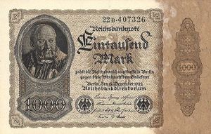 Banknote: 1,000 Mark (Germany(1922 5th Issue - Reichsbanknote, Republic ...