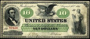 Banknote: 10 Dollars (United States of America(1861 Demand notes Series ...