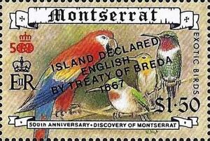 Stamp: Tropical Birds - Overprinted (Montserrat(500th Anniversary of ...