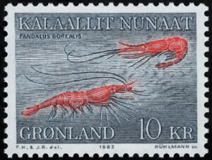 Stamp: Northern Prawn (Pandalus borealis) (GreenlandMi:GL 133,Sn:GL 136 ...
