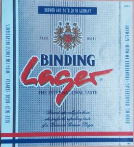 Drink Label: Binding Lager (Binding-Brauerei AG, Germany, Federal ...