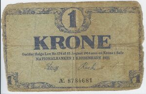 Banknote: 1 Krone (Denmark) (1914-1921 Issues) Wor:P-12f.2