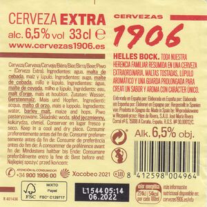 Drink Label: 1906 (Hijos de Rivera, S.A.U., SpainCol:ES-BEER-002332