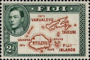Stamp: Map of Fiji Islands without 180° (Fiji(King George VI - Local ...
