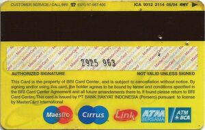 Bank Card: BRI Card (PT Bank Rakyat Indonesia, IndonesiaCol:ID-MC-0078.03
