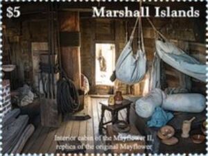Stamp: Interior Cabin of the Mayflower II (Marshall Islands(Arrival of ...