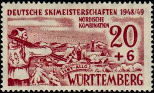 邮票: Skiers, city view (德国、法国占领符腾堡州(German Ski Championships (Nordic ...