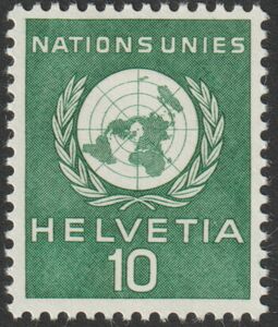 Stamp: UNO-Emblem, Sculpture (Switzerland(ONU/UNO - United Nations ...
