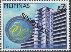 Stamp: 50th Anniversary Logo and SSS Building (PhilippinesMi:PH SPC3960I