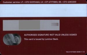 Bank Card: Luminor Bank debit card (Luminor Bank, EstoniaCol:EE-MC-0181