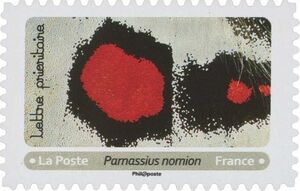 Stamp: Nomion Apollo (Parnassius nomion) (France(Detail of Butterfly ...