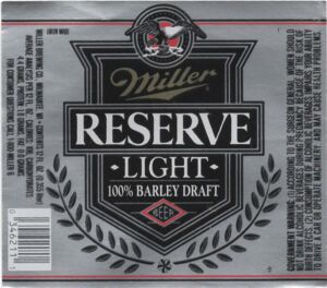 Drink Label: Reserve light (Miller Brewing Co,, United States of ...