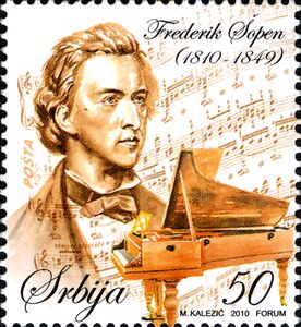 切手: 200th Anniversary of the birth Frederic Chopin (セルビアMi:RS 342,Yt:RS ...