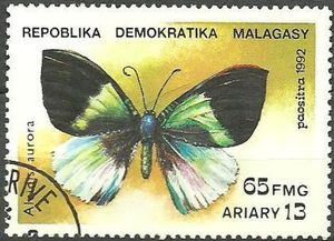 Stamp: Moth (Alcides aurora) (Madagascar(Butterflies 1992) Mi:MG 1369 ...