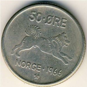 Münze: 50 Øre (Norwegen(1957~1991 Olav V (Umlaufmünzen)) Col:NO-000057,WCC:km408