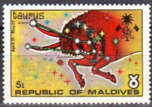 Stamp: Taurus (Maldives) (Zodiac) Mi:MV 533,Sn:MV 507,Yt:MV 482,Sg:MV 526