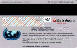 Bank Card: MasterCard Classic (Bank Austria, AustriaCol:AT-MC-0027