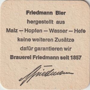 Beer Coaster: Friedmann Bier (Brauerei Friedmann, Germany, Federal ...