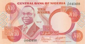Banknote: 10 Naira (Nigeria(1984-2022 Issue) Wor:P-25e.2