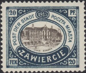 Stamp: School building (Poland, German Occupation In WWI(Town Post ...