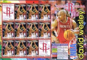 Stamp: David Wesley and Houston Rockets Emblem (Ghana) (National ...