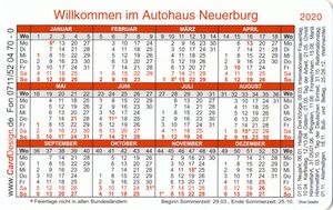 Pocket Calendar: VW - Automobile Neuerburg (Germany, Federal Republic ...