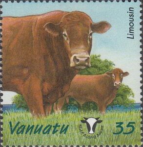 Stamp: Limousin Cattle (Bos primigenius taurus) (Vanuatu(Cattle ...