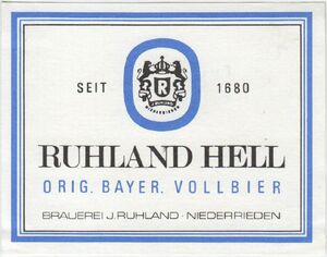 Drink Label: Ruhland Hell (Brauerei J. Ruhland, Germany, Federal ...