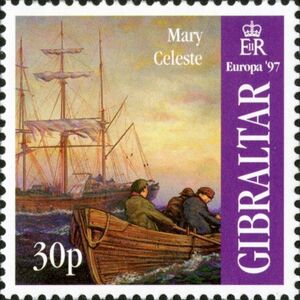 Stamp: The Crew leaving the "Mary Celeste" (Gibraltar(Europa (C.E.P.T ...