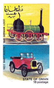 Stamp: 1922 Baby Austin - 1841 German Loco (Cinderellas) (Oman (State ...