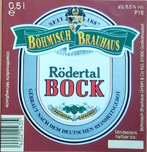 Drink Label: Bock Rodertal (Böhmisch Brauhaus, Germany, Federal RepublicCol:DE-BEER-018135