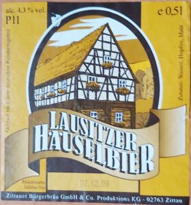 Štítok z nápoja: Lausitzer Hauselbier (Zittauer Brauerei, NemeckoCol:DE ...