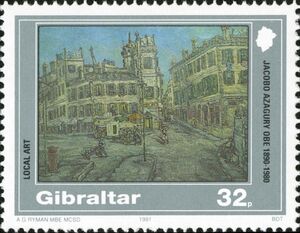 Stamp: "Governor's Parade" by Jacobo Azagury (1890-1980) (Gibraltar ...