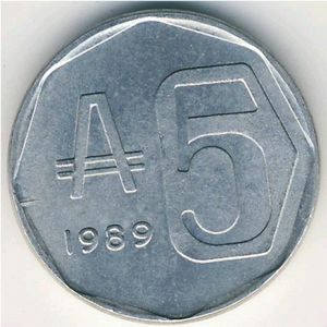 Moneda: 5 Australes (Argentina(1985~1991 - Austral) Col:AR-000060,WCC:km101