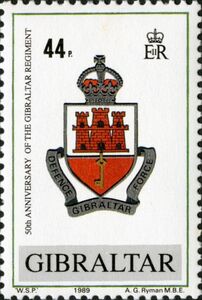 Stamp: Former Gibraltar Defence Force Badge (Gibraltar(50th Anniversary ...