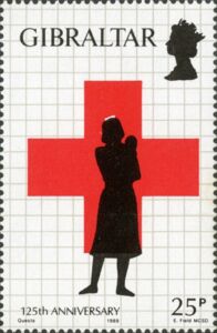 Stamp: Silhouette of Nurse and Baby (Gibraltar) (125th Anniversary of ...