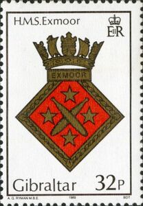 Stamp: H.M.S. "Exmoor" (Gibraltar) (Naval Crests (8th series)) Mi:GI ...
