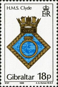 Stamp: H.M.S. "Clyde" (Gibraltar(Naval Crests (7th series)) Mi:GI 548 ...