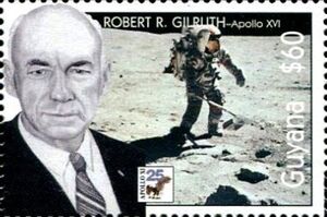 Stamp: Robert R. Gilruth, Apollo 16 (Guyana) (25th Anniversary Of First ...