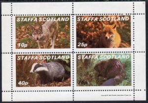 Stamp: Wolf fox badger beaver (Scotland, Staffa: Cinderella Stamps ...