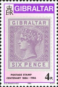 Stamp: 1887 Queen Victoria 6d. Stamp (Gibraltar(Centenary of the First ...