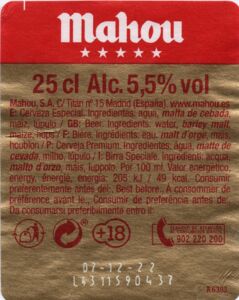Drink Label: Mahou Cerveza Especial (Mahou S.A., SpainCol:ES-BEER-002458