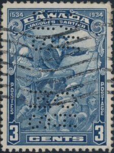 Stamp: Jacques Cartier approaching Land Perforated OHMS (Canada(Arrival ...